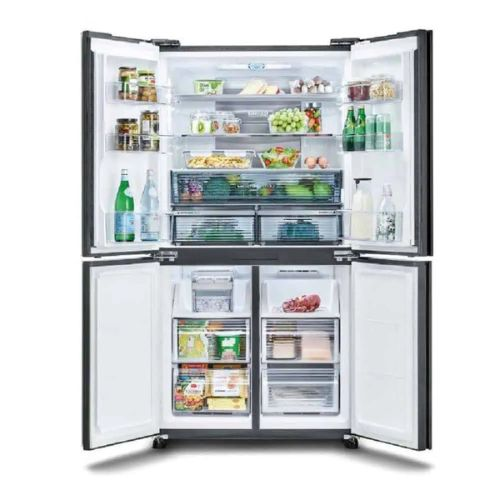 E-store | מקרר 4 דלתות מקפיא תחתון 525 ליטר נטו Sharp SJ-8590BK עם התקן שבת מובנה - זכוכית שחורה ...